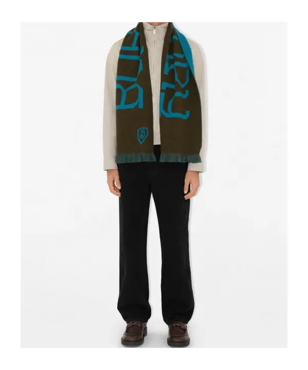 Burberry Logo Jacquard Fringed Scarf - Black