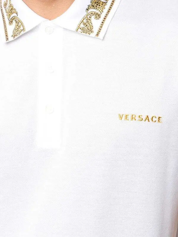 Versace Rhinestone-embellished Logo Polo Shirt