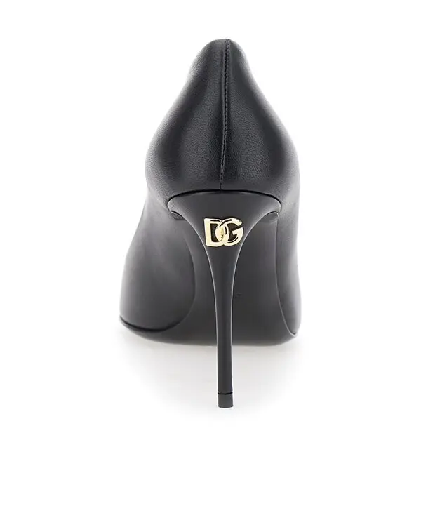 Dolce & Gabbana Pointed Toe Stiletto Pumps With Logo Plaque