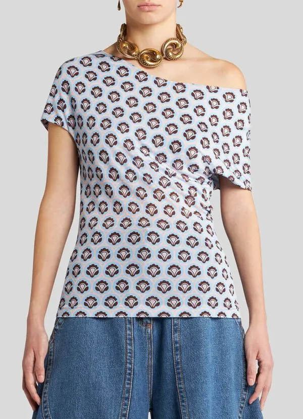 Etro Asymmetrical Printed Off-shoulder Top