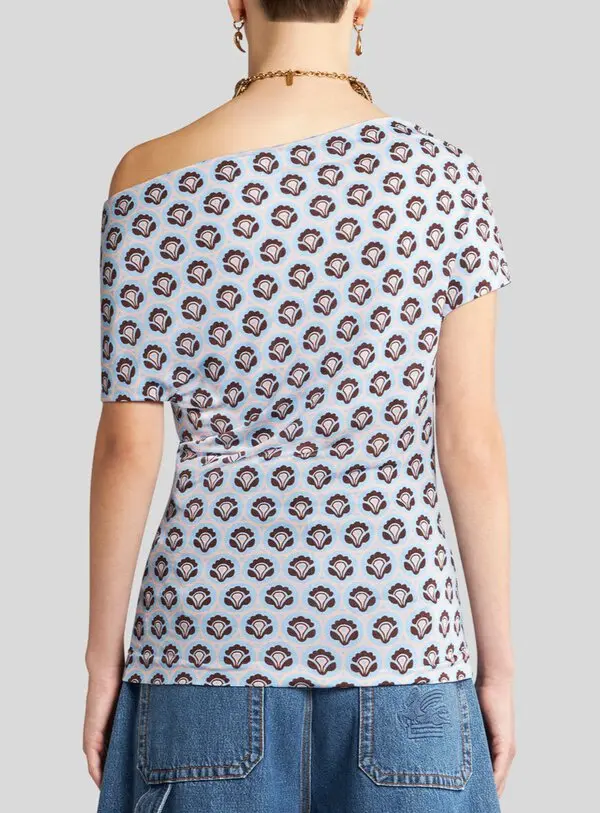 Etro Asymmetrical Printed Off-shoulder Top