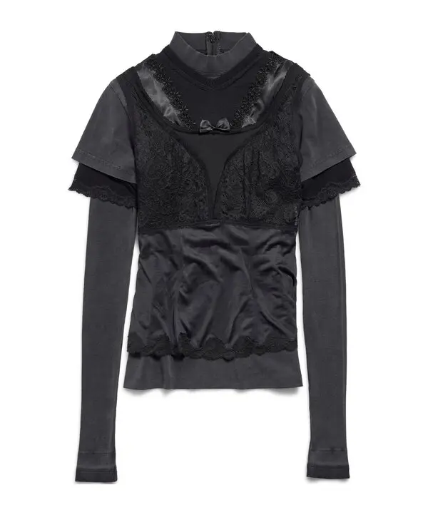 Balenciaga Layered Long-sleeved Top With Lace And Zip Detail