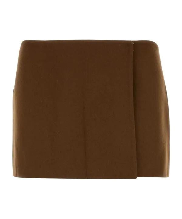 Miu Miu Logo Detailed Mini Skirt - Cognac