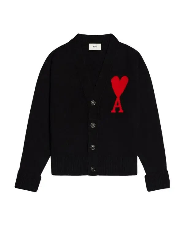 Ami De Coeur Intarsia Knit Buttoned Cardigan - Black