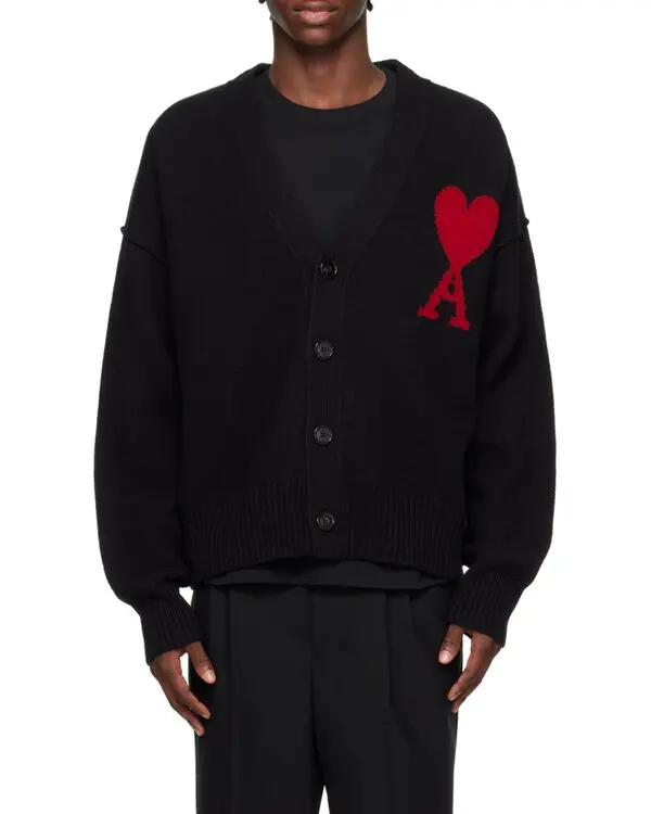 Ami De Coeur Intarsia Knit Buttoned Cardigan - Black