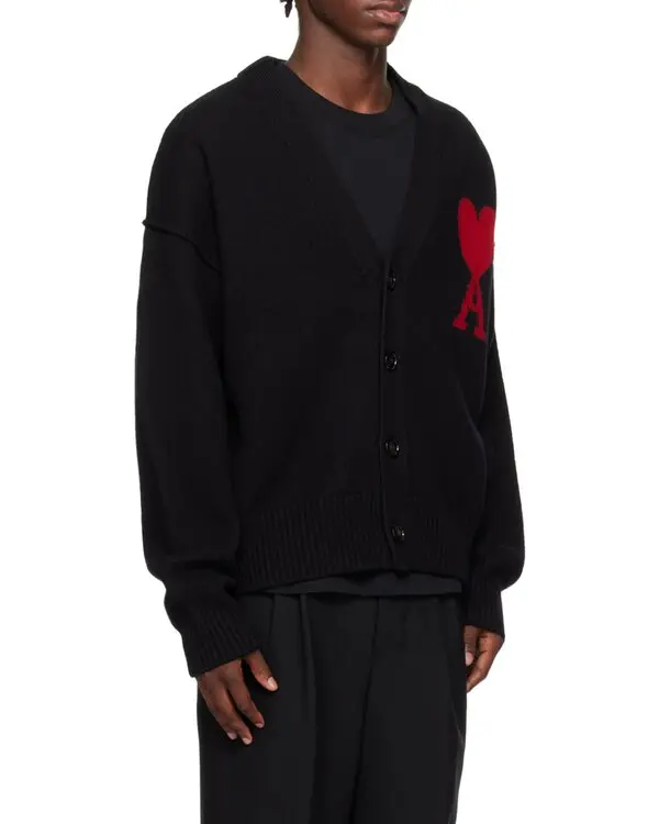 Ami De Coeur Intarsia Knit Buttoned Cardigan - Black