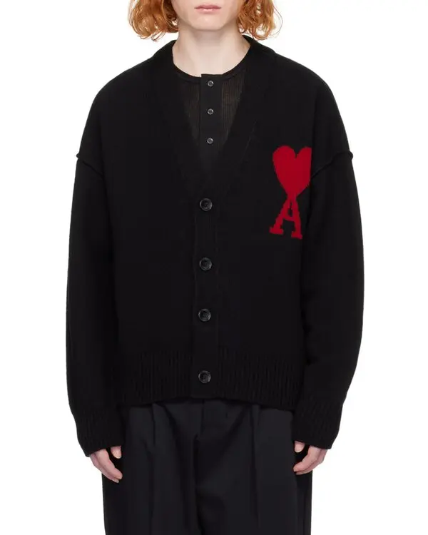 Ami De Coeur Intarsia Knit Buttoned Cardigan - Black