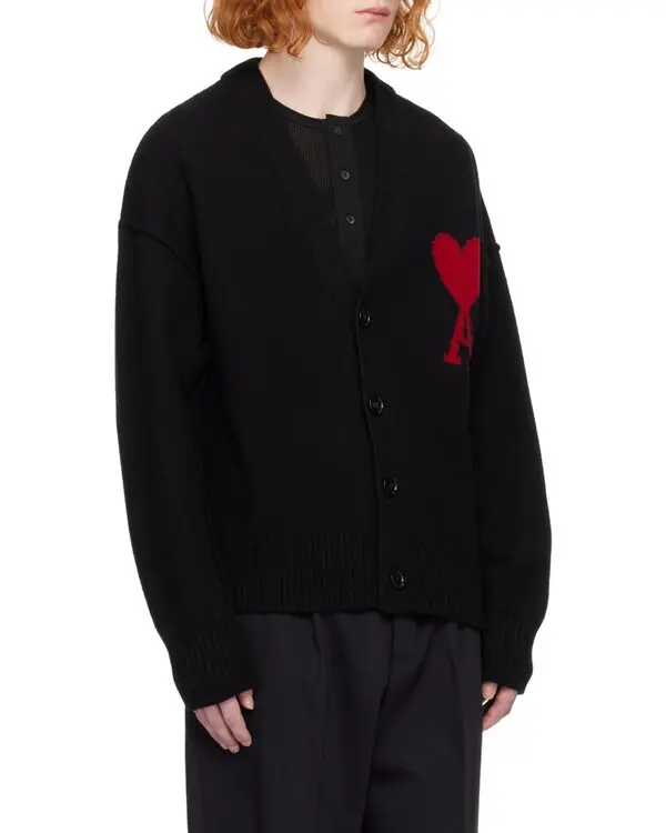 Ami De Coeur Intarsia Knit Buttoned Cardigan - Black