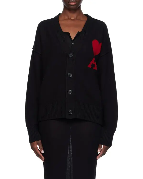 Ami De Coeur Intarsia Knit Buttoned Cardigan - Black