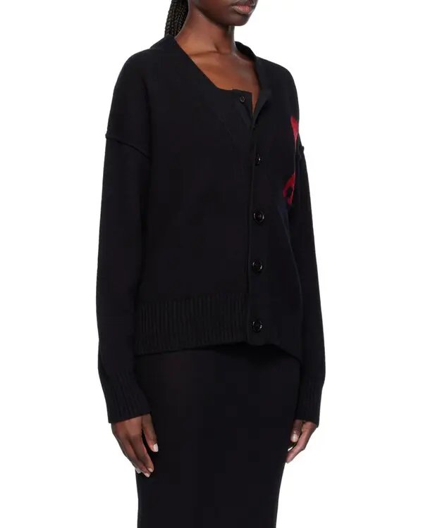 Ami De Coeur Intarsia Knit Buttoned Cardigan - Black