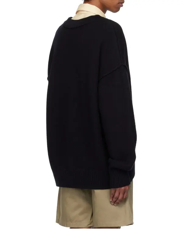 Ami De Coeur Intarsia Knit Buttoned Cardigan - Black