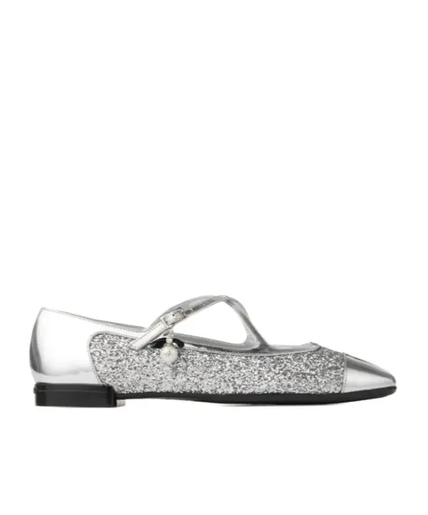 JIMMY CHOO Eleri Glitter-leather Ballet Flats
