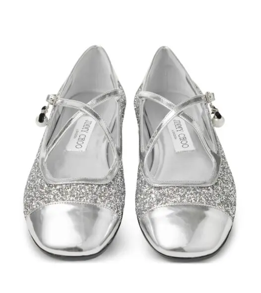 JIMMY CHOO Eleri Glitter-leather Ballet Flats