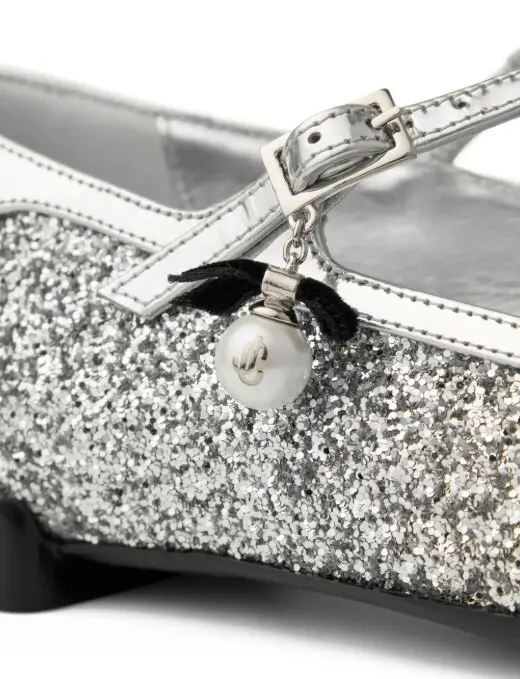 JIMMY CHOO Eleri Glitter-leather Ballet Flats