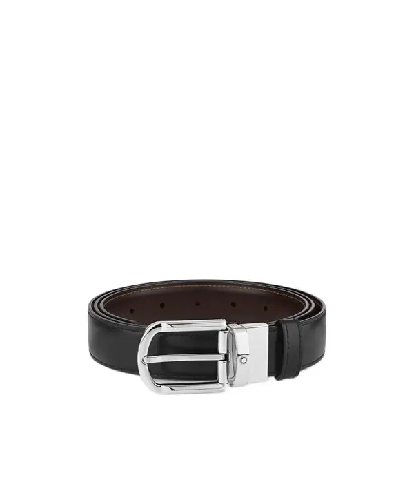 Montblanc Polished Buckle Belt - Black Brown