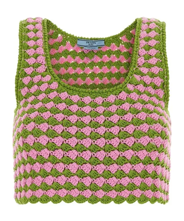 Prada Two-toned Crochet Cropped Vest - Green