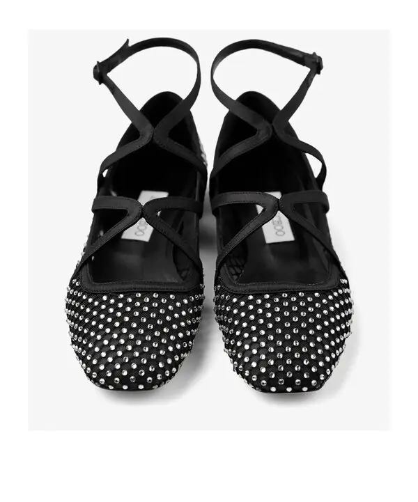 JIMMY CHOO Astoria Flat Embellished Ballerina Shoes - Black