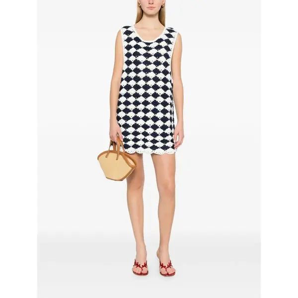 Farm Rio Sleeveless Crocheted Dress With Round Neck