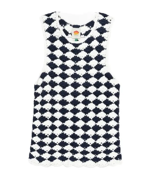 Farm Rio Sleeveless Crocheted Dress With Round Neck