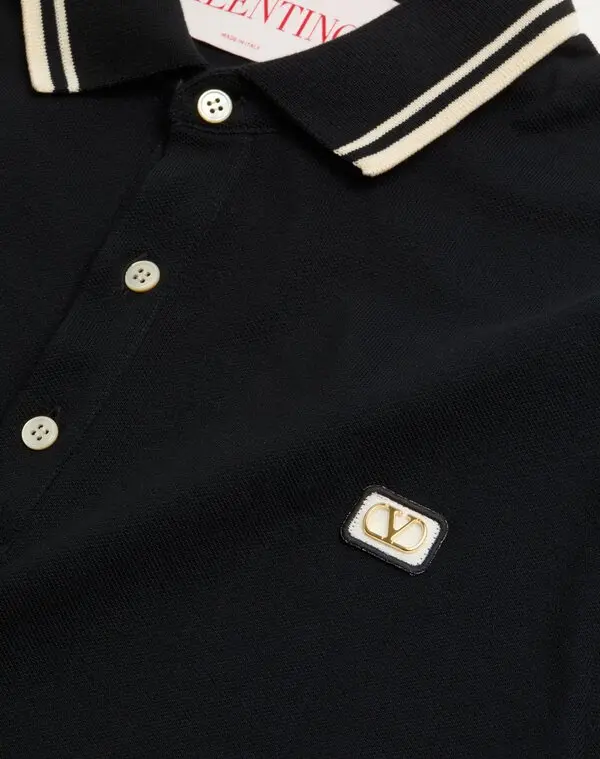 Valentino Garavani Logo Embroidered Straight Hem Polo Shirt - Black
