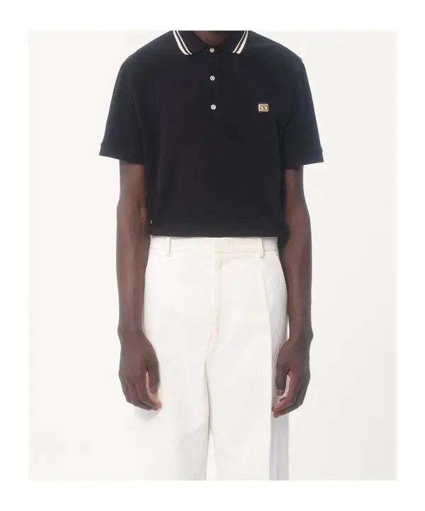 Valentino Garavani Logo Embroidered Straight Hem Polo Shirt - Black