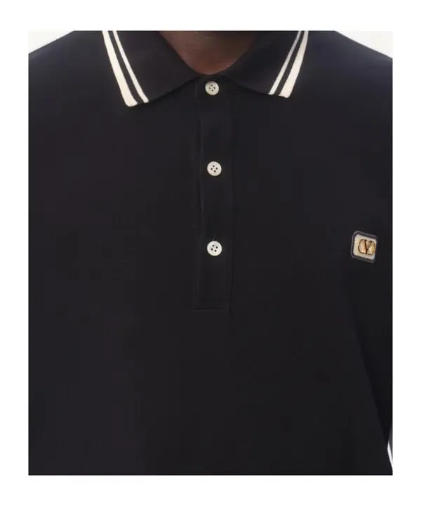 Valentino Garavani Logo Embroidered Straight Hem Polo Shirt - Black