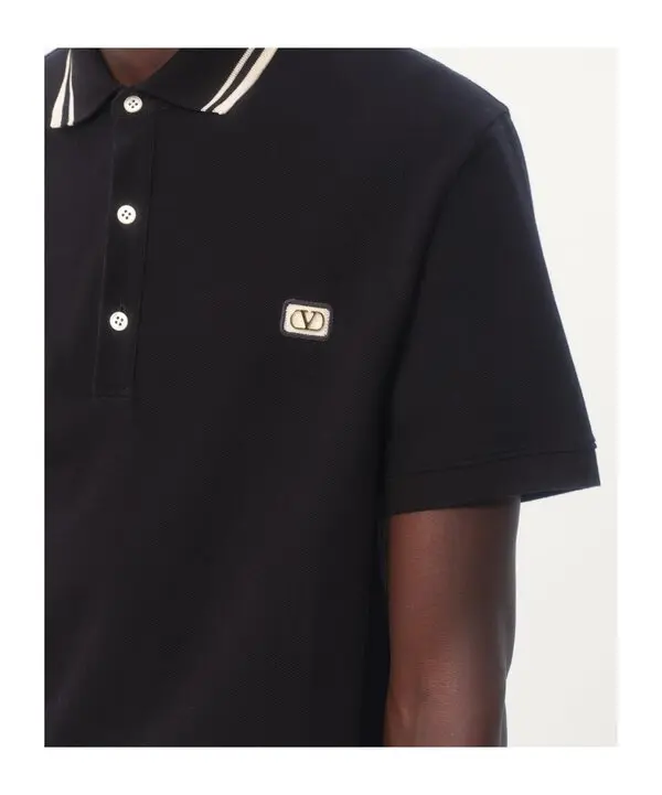 Valentino Garavani Logo Embroidered Straight Hem Polo Shirt - Black