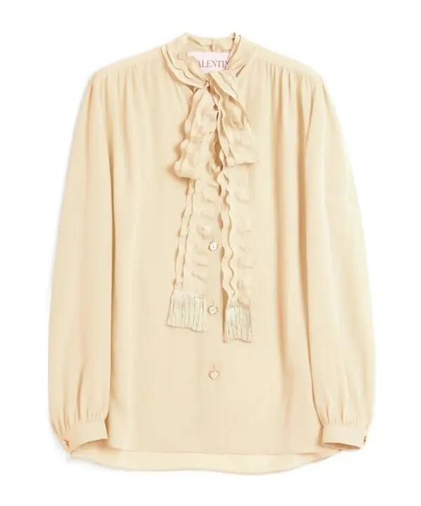 Valentino Garavani Crepe De Chine Bow Detail Shirt - Birch