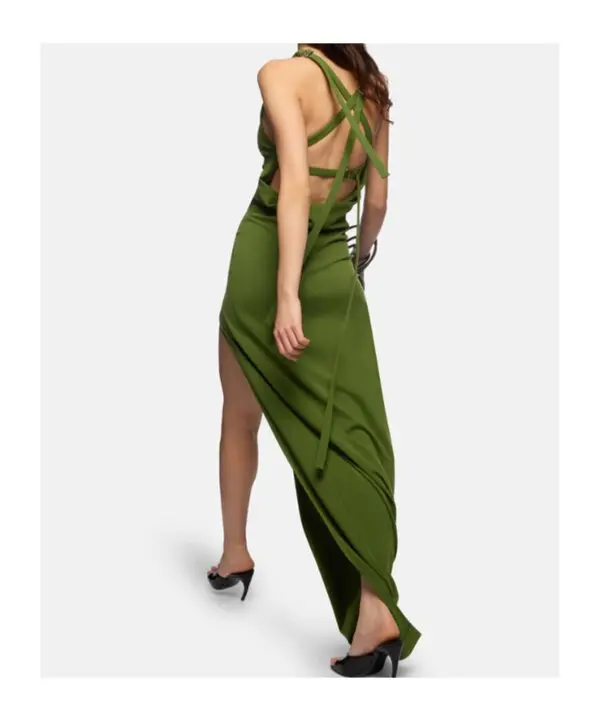 Attico Sleeveless Long Dress With Asymmetrical Neckline And Side Slits