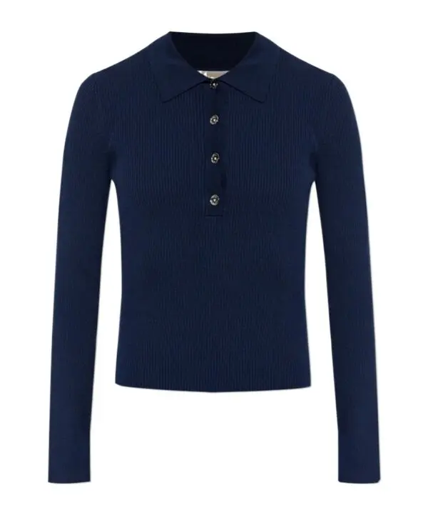 Michael Kors Long Sleeves Ribbed Polo Top