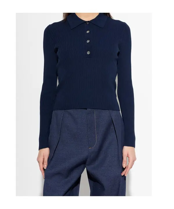 Michael Kors Long Sleeves Ribbed Polo Top