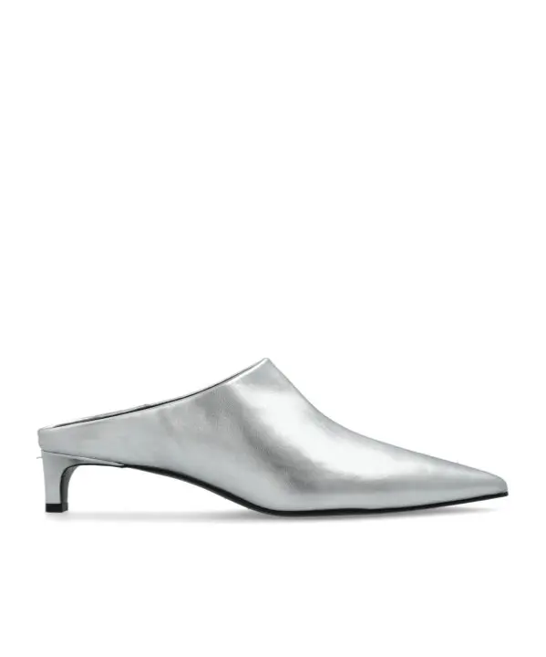 JIL SANDER Pointed Toe Slip-on Kitten Heel Sandals - Silver