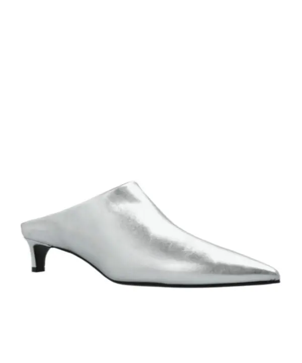 JIL SANDER Pointed Toe Slip-on Kitten Heel Sandals - Silver