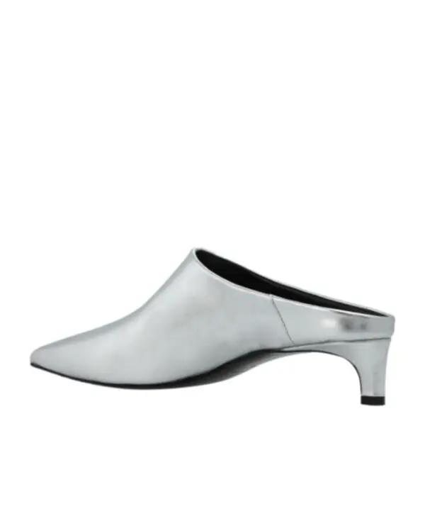 JIL SANDER Pointed Toe Slip-on Kitten Heel Sandals - Sliver