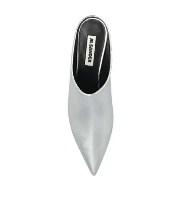 JIL SANDER Pointed Toe Slip-on Kitten Heel Sandals - Sliver