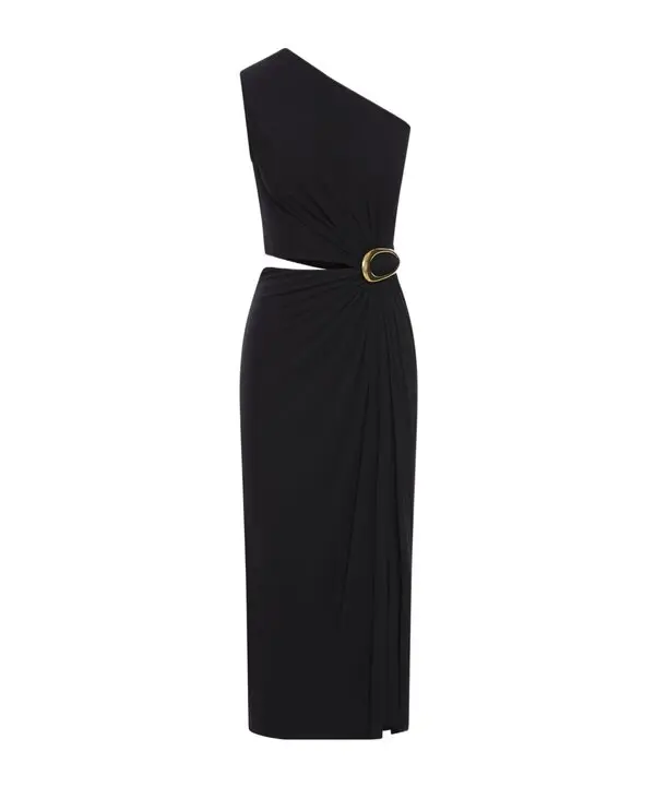 Bottega Veneta One Shoulder Midi Dress With Buckle Detail - Black