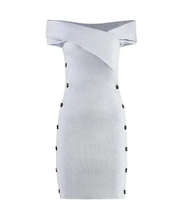 Philosophy Di Lorenzo Serafini Off-shoulder Striped Mini Dress - Gray
