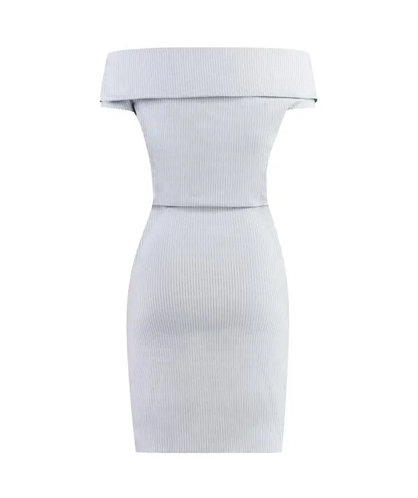 Philosophy Di Lorenzo Serafini Off-shoulder Striped Mini Dress - Gray