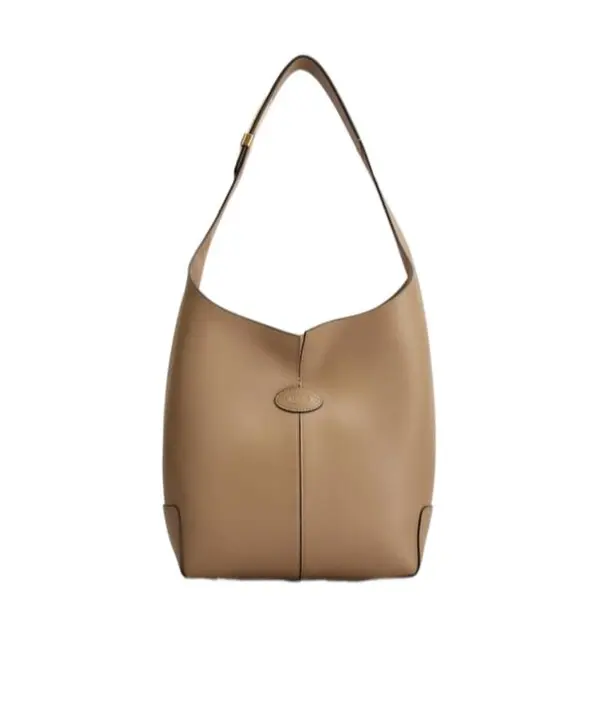 TOD'S Small Leather Logo Patch Tote Bag - Beige
