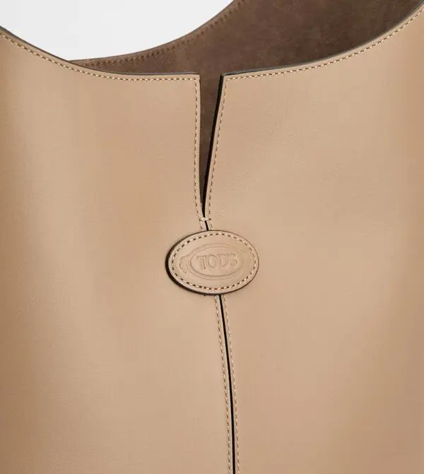 TOD'S Small Leather Logo Patch Tote Bag - Beige