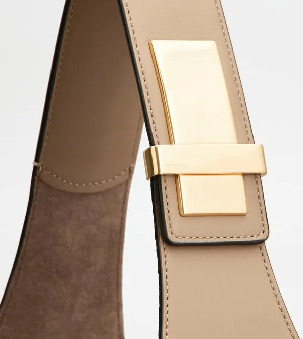 TOD'S Small Leather Logo Patch Tote Bag - Beige