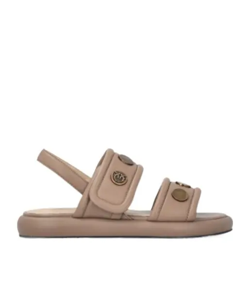 Pinko Studded Logo Detail Sandals - Brown