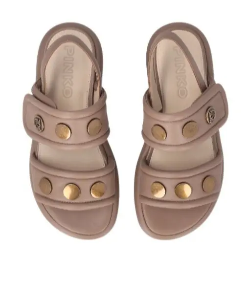 Pinko Studded Logo Detail Sandals - Brown