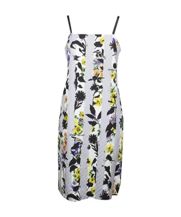 Off-White Striped Floral Print Dress