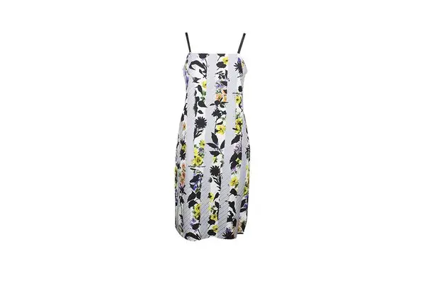 Off-White Striped Floral Print Dress