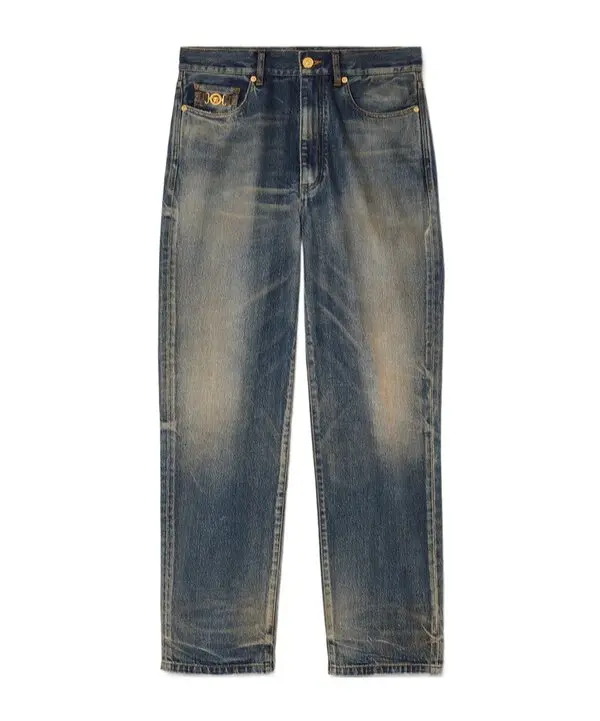 Versace Logo Plaque Cotton Jeans