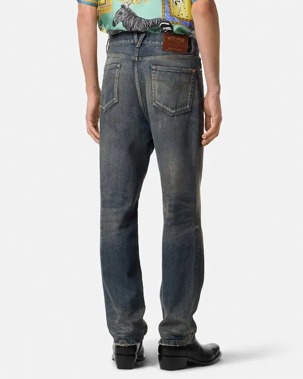 Versace Logo Plaque Cotton Jeans