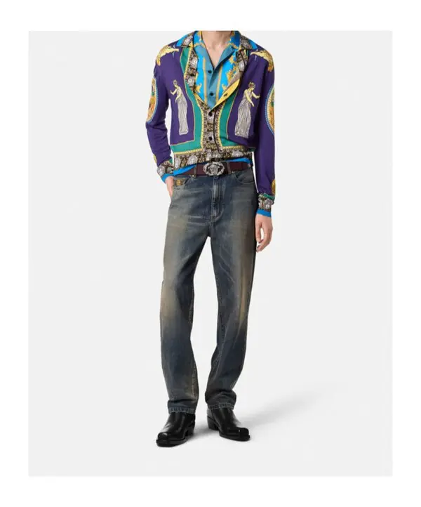 Versace Logo Plaque Cotton Jeans
