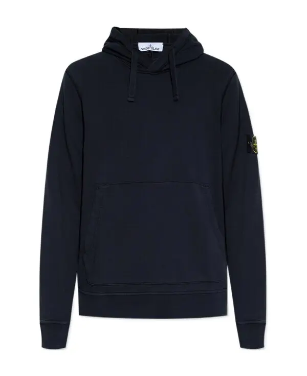 Stone Island Logo Patch Drawstring Hoodie - Blue