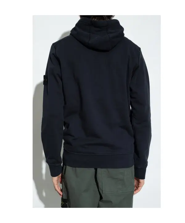 Stone Island Logo Patch Drawstring Hoodie - Blue